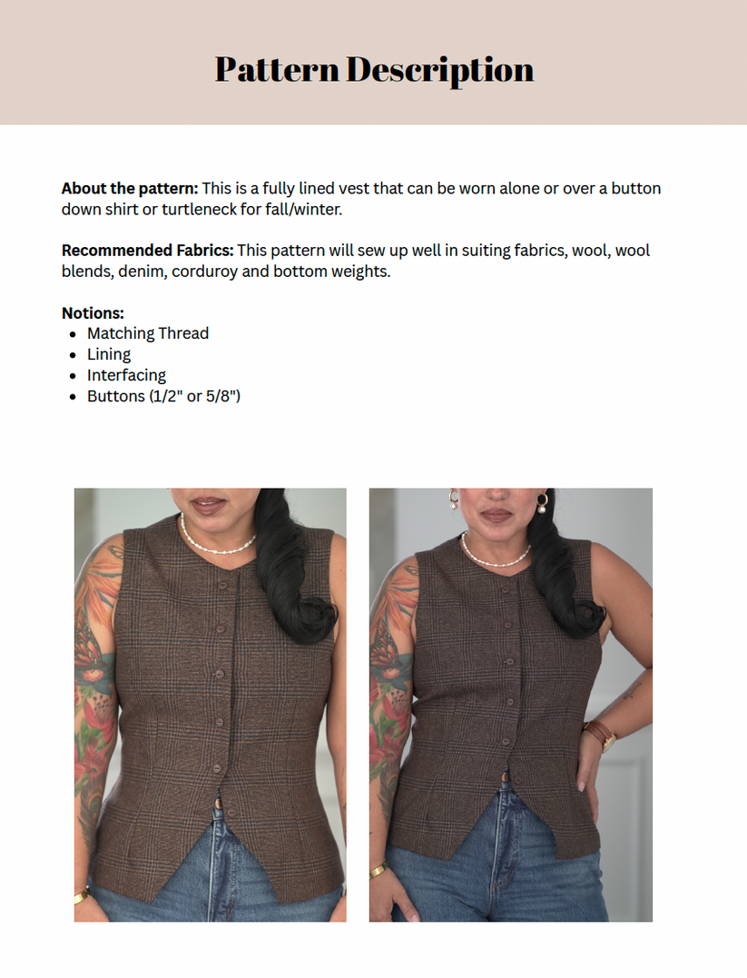 PDF Pattern: Fully Lined Vest (Sew Along Included) – Sew It Academy ...